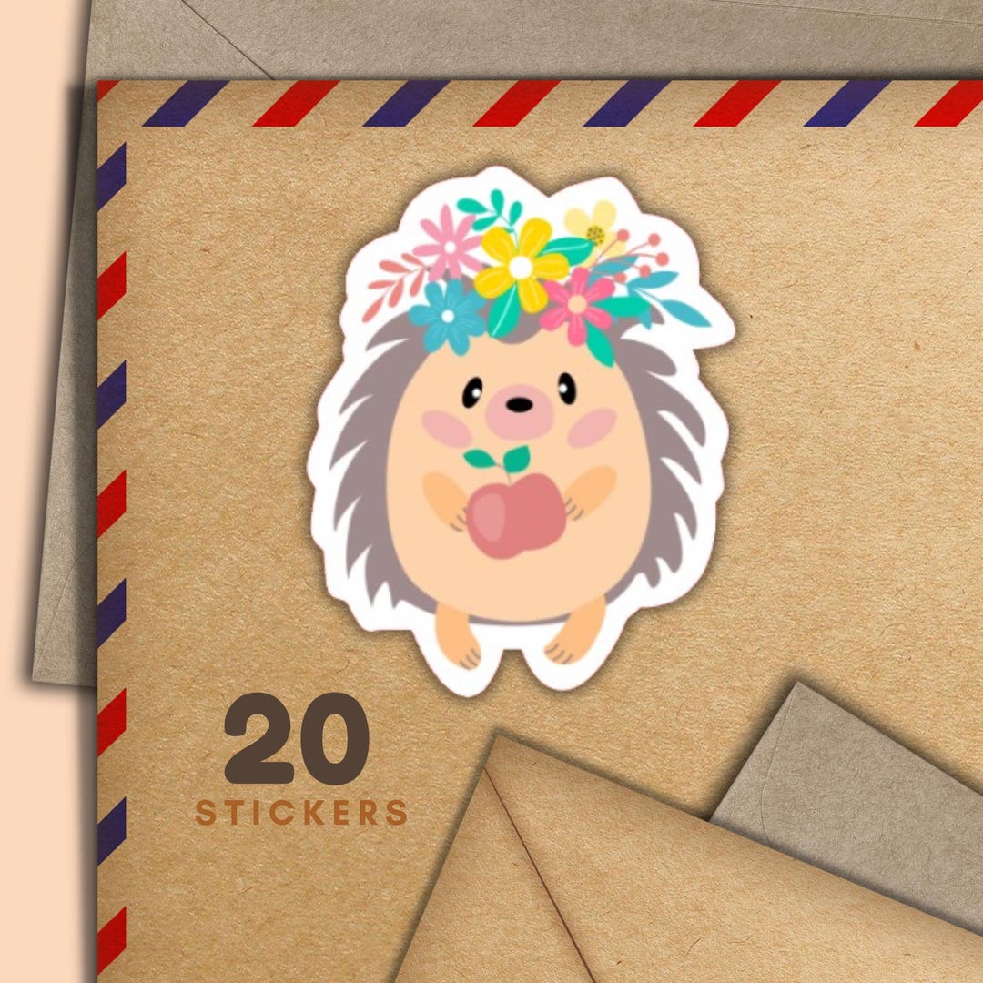 Hedgehogs Stickers, Set of 20 Happy Mail Sticker Flakes, Cute Penpal ...
