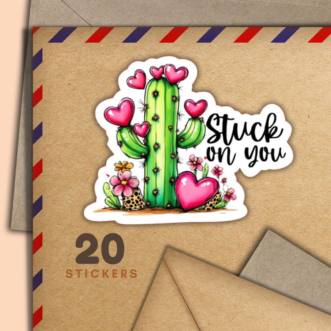 Cactus Stuck on You Stickers, Set of 20 Happy Mail Sticker Flakes, Cute ...