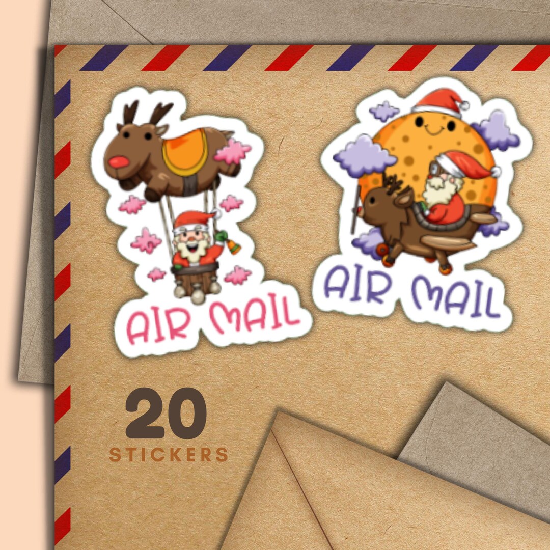 Airmail Santas Stickers, Set of 20 Happy Mail Sticker Flakes, Christmas ...