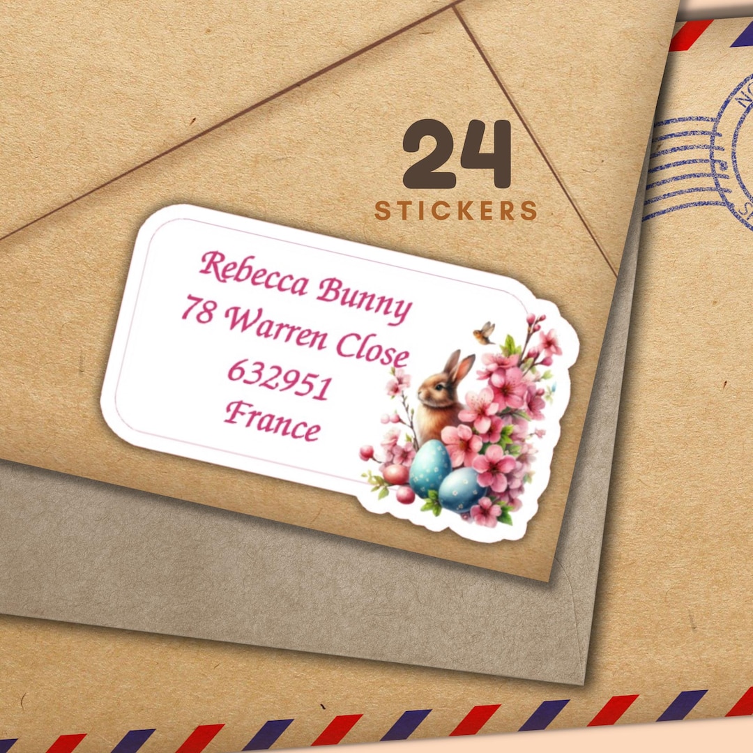 Floral Easter Bunny Address Labels, Set of 24 Personalized Stickers ...