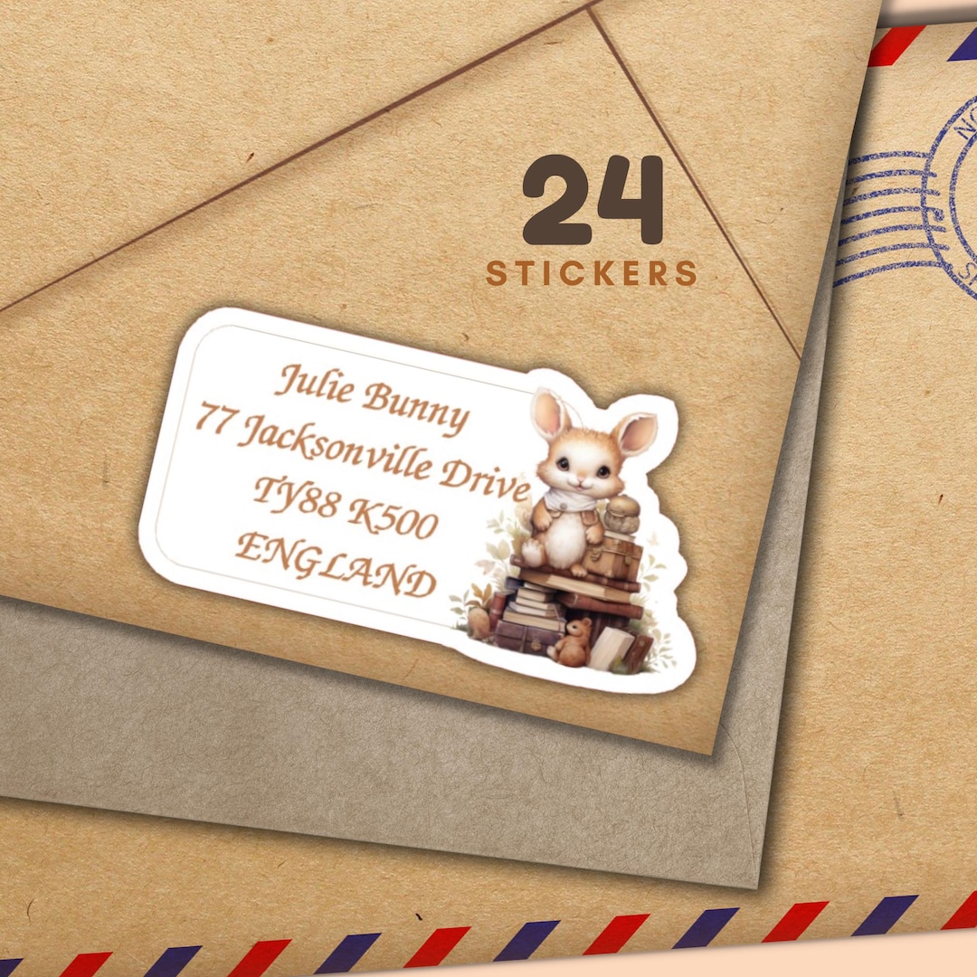 Travelling Bunny Address Labels, Set of 24 Personalized Stickers, Happy ...