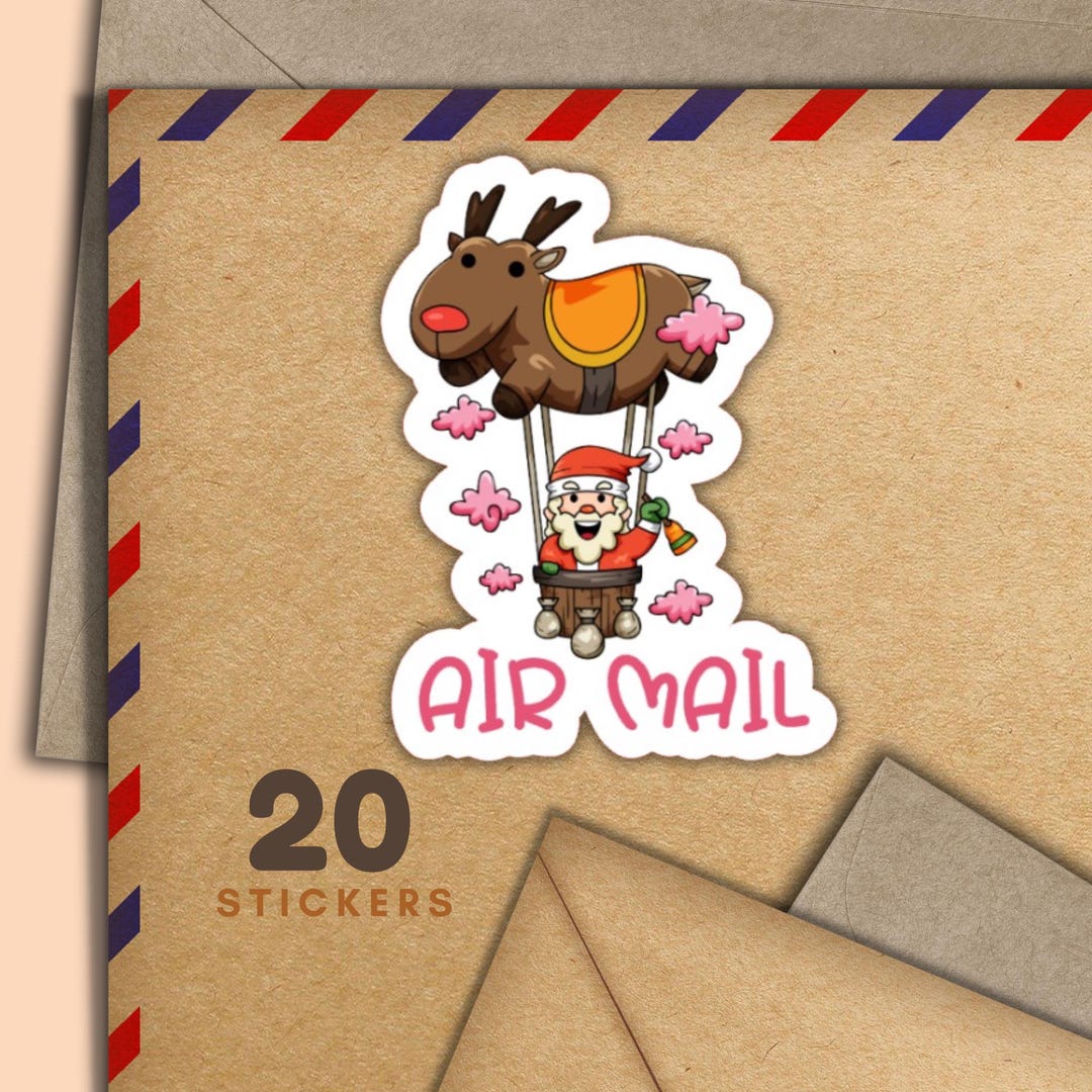 Airmail Santas Stickers, Set of 20 Happy Mail Sticker Flakes, Christmas ...