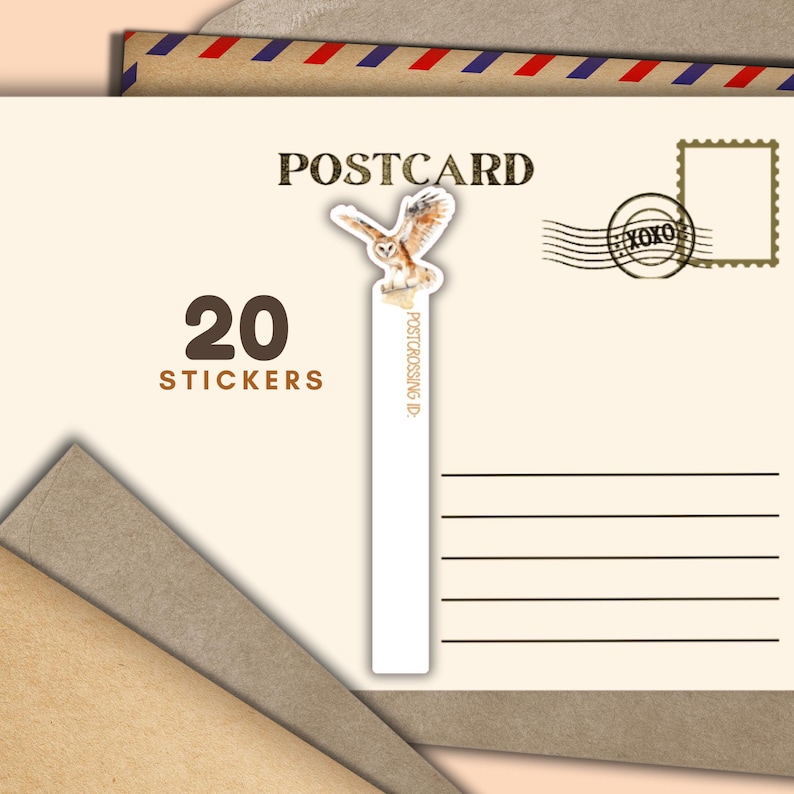 Uil Postcrossing ID-stickers set van 20, happy mail stickervlokken voor ...