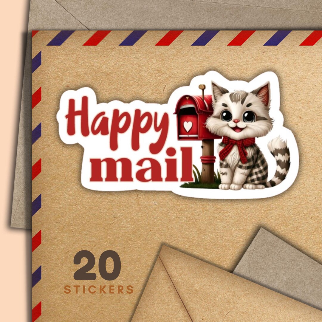 Mailbox Cat Stickers, Set of 20 Happy Mail Sticker Flakes, Cute Penpal ...