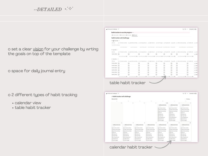 60 Day Soft Challenge | Notion Template for 75 Hard Challenge | Tracker ...