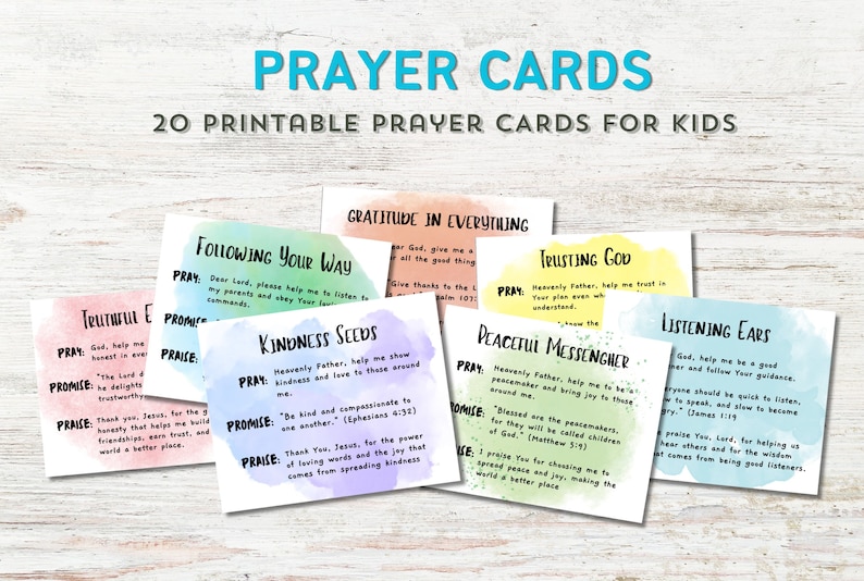 Prayer Cards for Kids, Bible Verse Cards, Praying Scripture, Christian ...