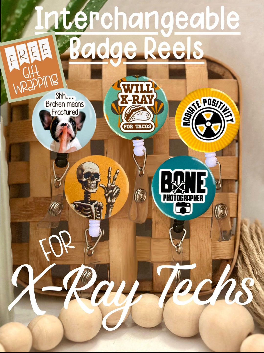X-ray Tech Badge Reel, Interchangeable, Personalized, Woman Man X-ray ...
