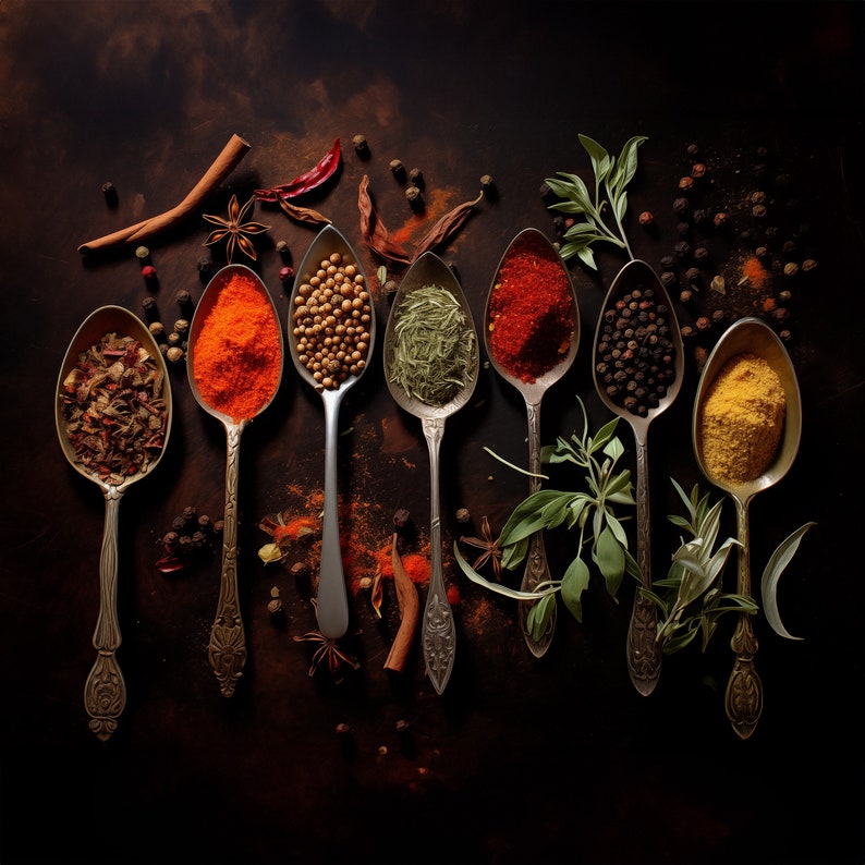 Dark Spoons Symphony Digital Print - Spoon Spices - Kitchen Wall Art ...