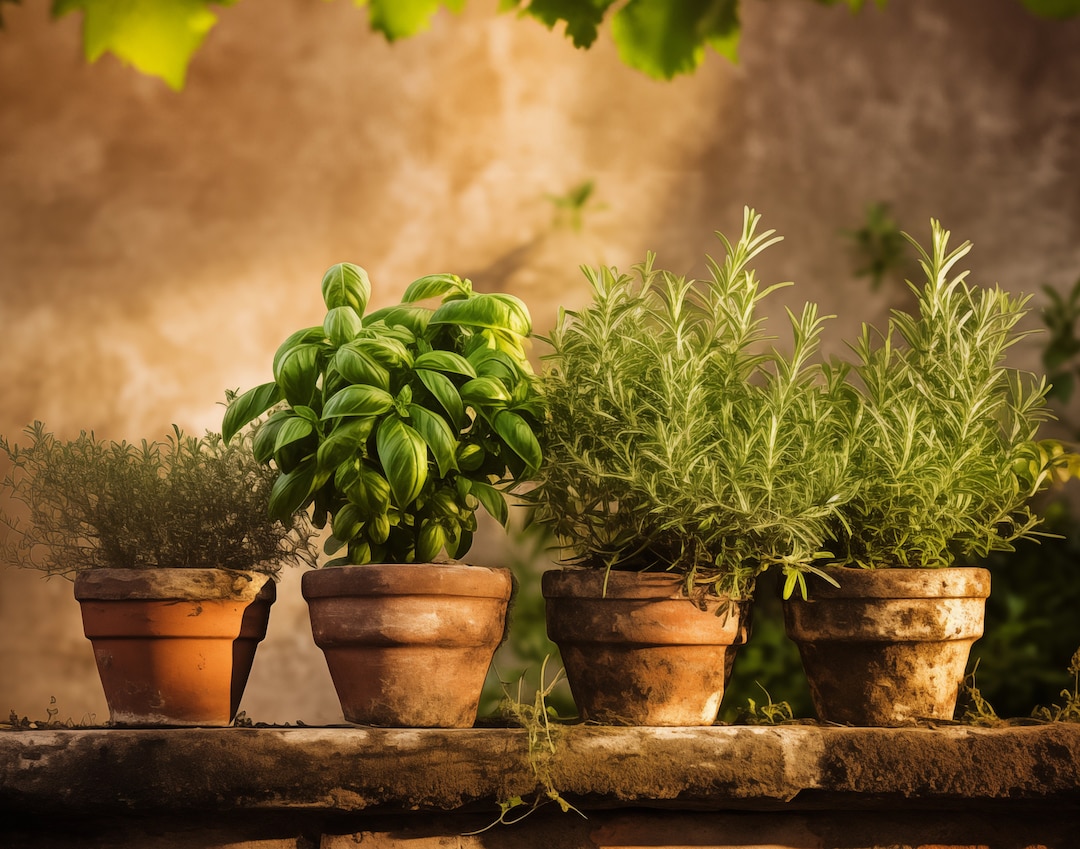 Potted Herbs Digital Art: Rustic Kitchen Print (digital Download) - Etsy