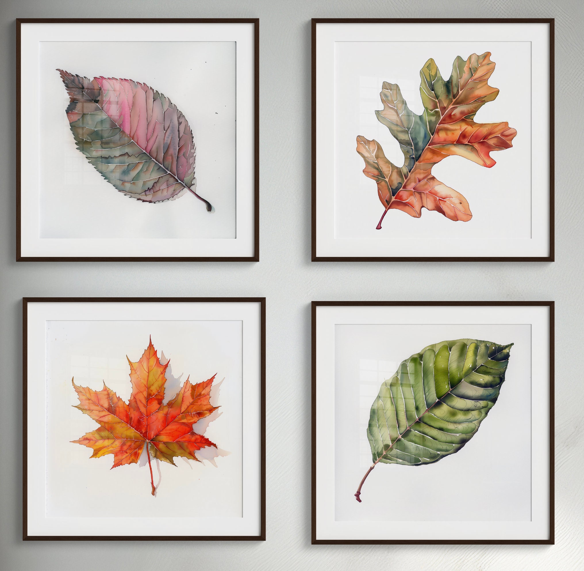Autumn's Veins Botanical Leaf Art Collection Nature-inspired Square ...
