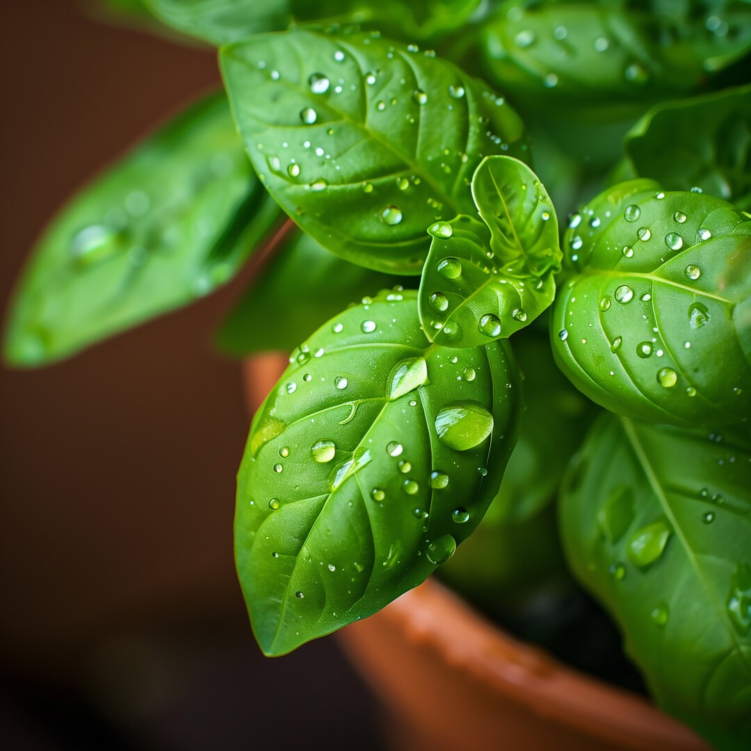 Basil Dew Fresh Herb Leaf Art Culinary Kitchen Wall Decor Square ...