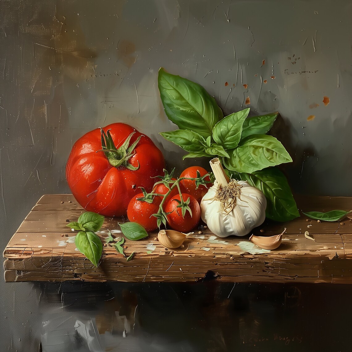 Rustic Tomato and Basil Still Life - Fresh From the Garden - Kitchen ...
