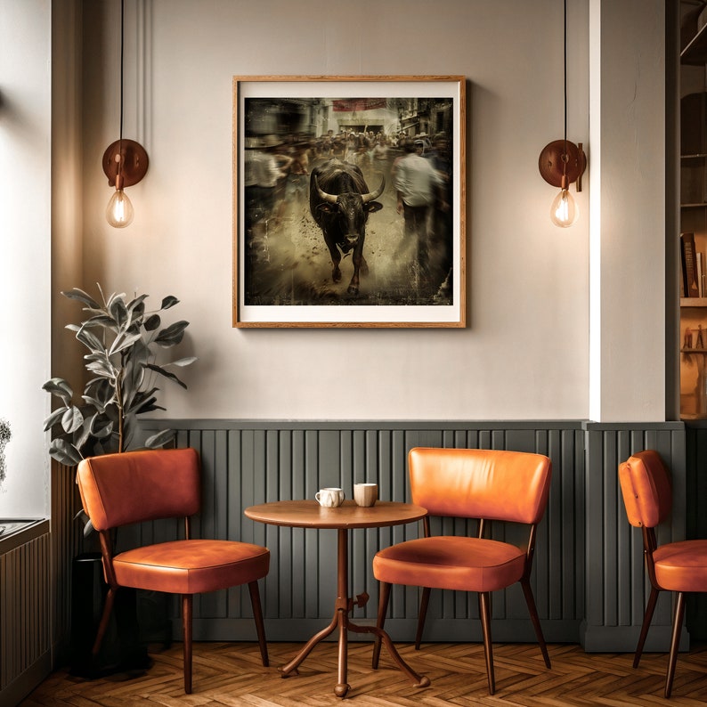 Rustic Bull Run Vintage Pamplona Moment Dynamic Cultural Art Square ...