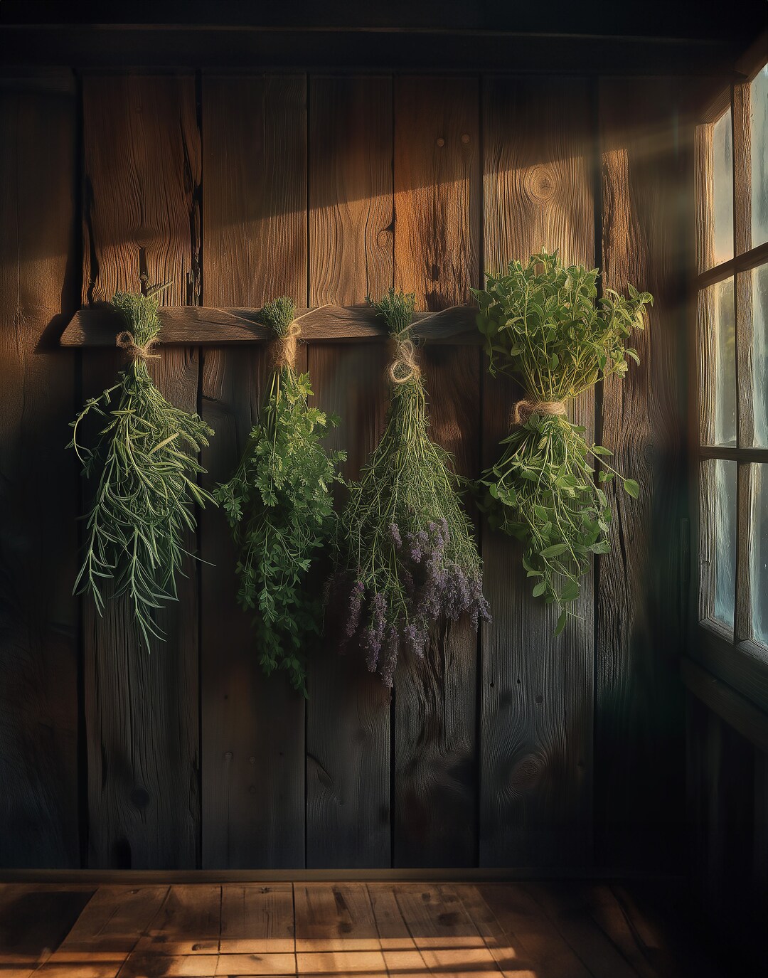 Herbs Drying Art Print: Rustic Farmhouse Kitchen Decor (digital ...