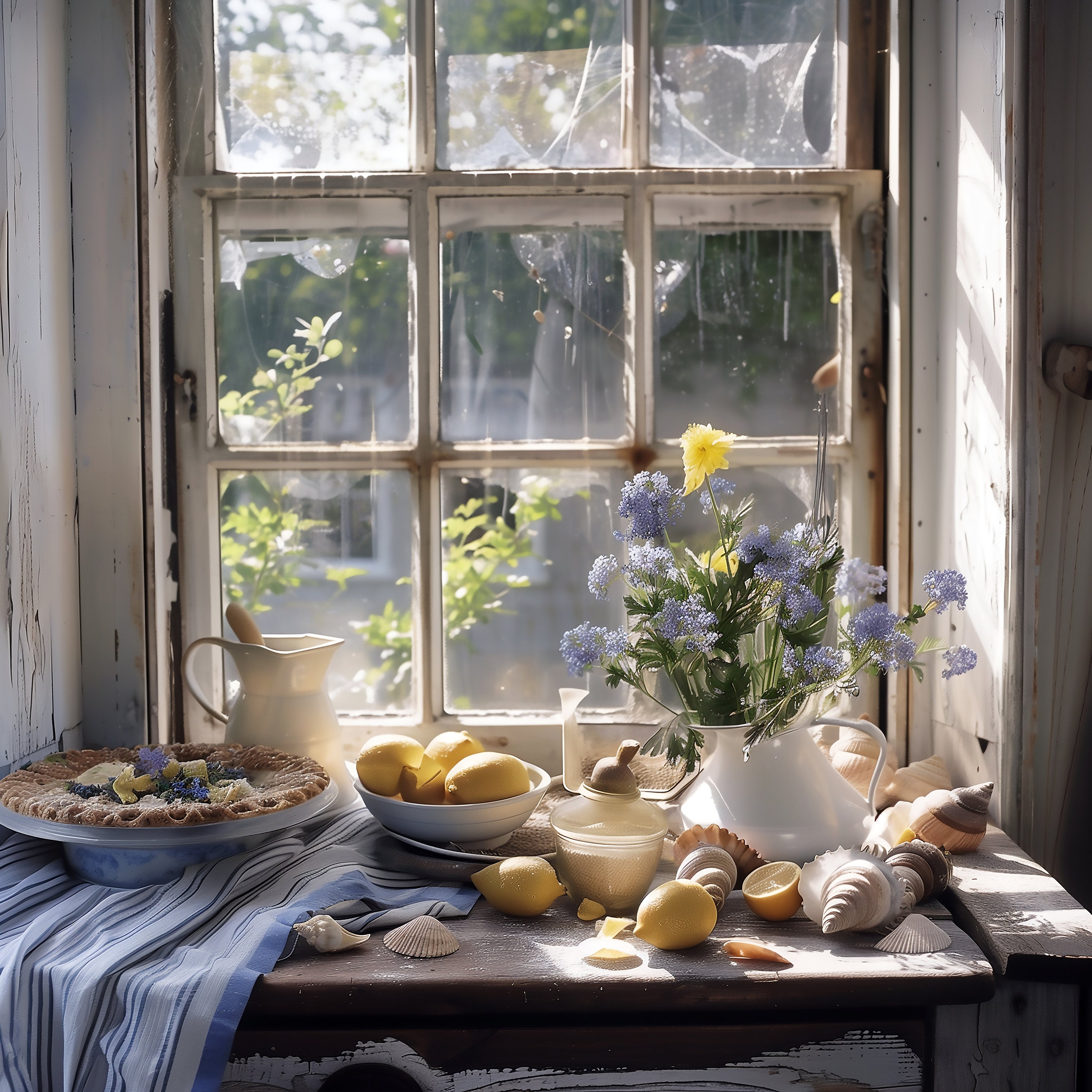 Seaside Morning - Coastal Kitchen Window Art Print - Rustic Beach House ...
