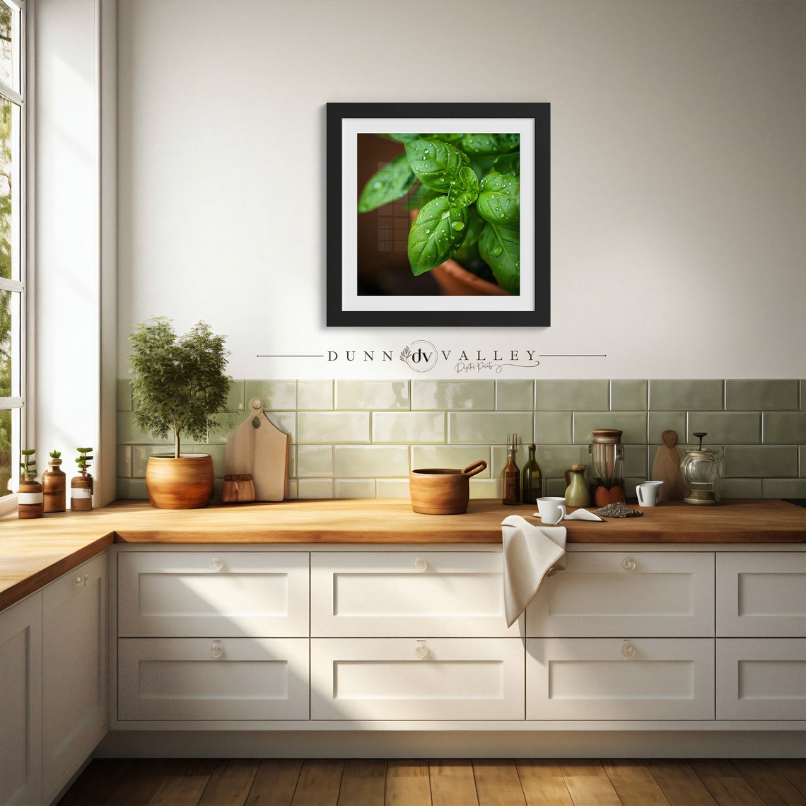 Basil Dew Fresh Herb Leaf Art Culinary Kitchen Wall Decor Square ...