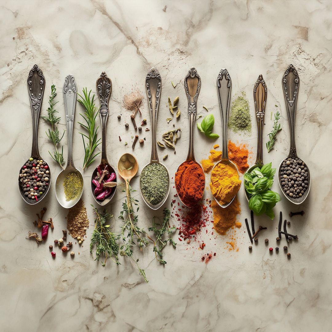 Spice Spoons - Vintage Spoon Collection With Vibrant Spices - Kitchen ...