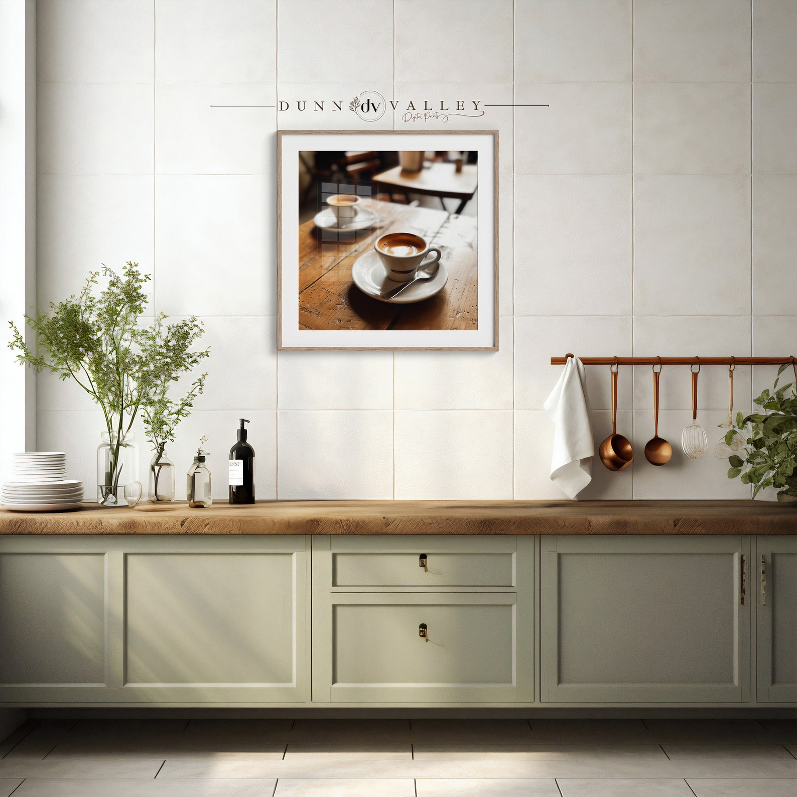 Café Table for Two Intimate Coffee Moment Print, Square Espresso Wall ...