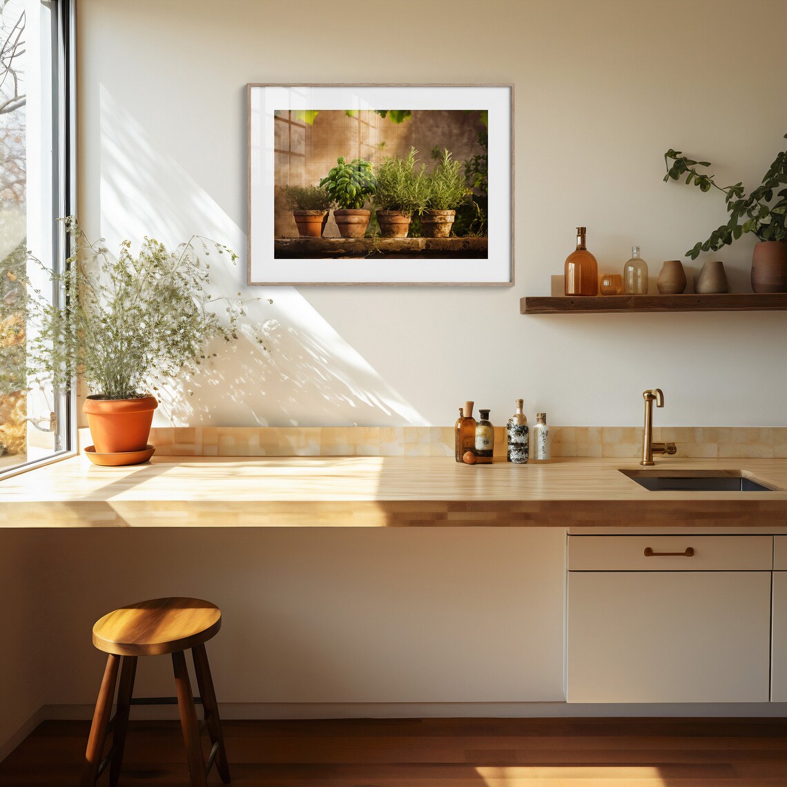 Herb Garden Delight - Trio of Potted Herbs Digital Art, Rustic Terrace ...