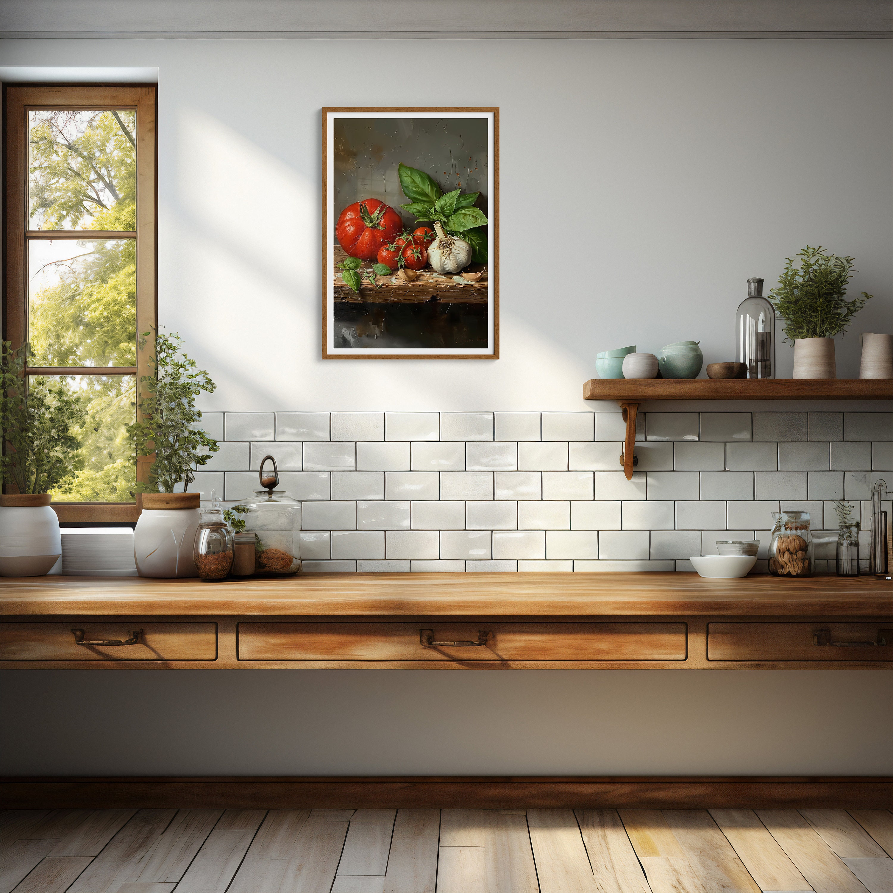Rustic Tomato and Basil Still Life - Fresh From the Garden - Kitchen ...