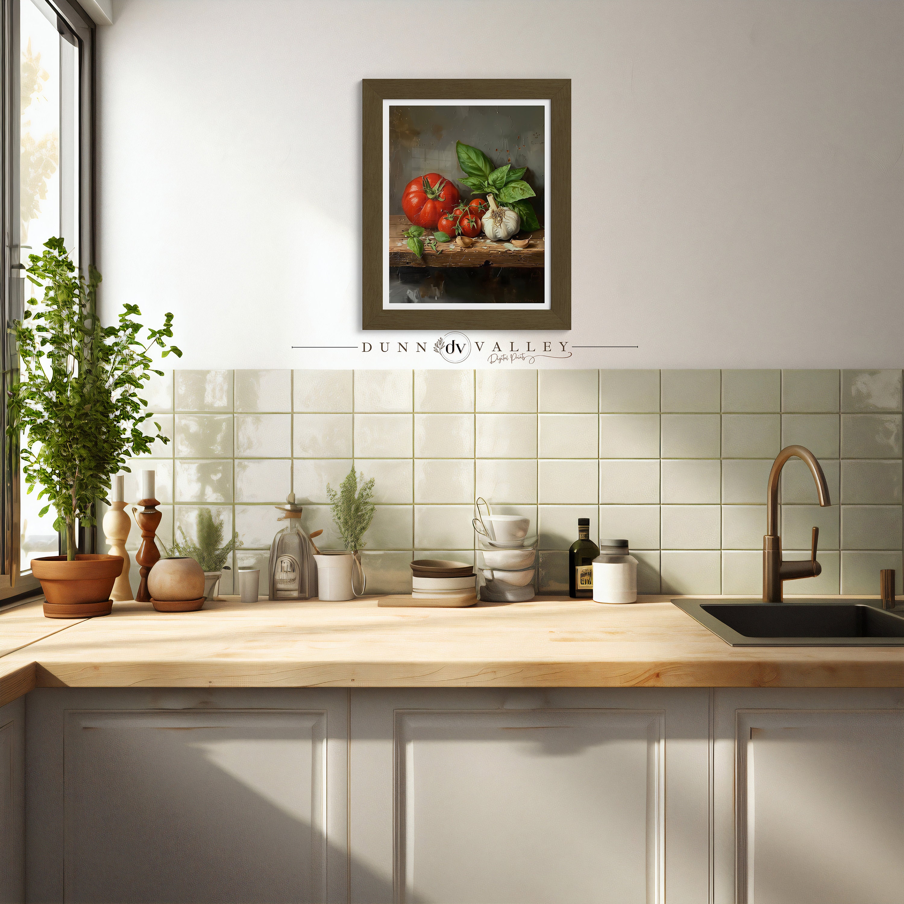 Rustic Tomato and Basil Still Life - Fresh From the Garden - Kitchen ...
