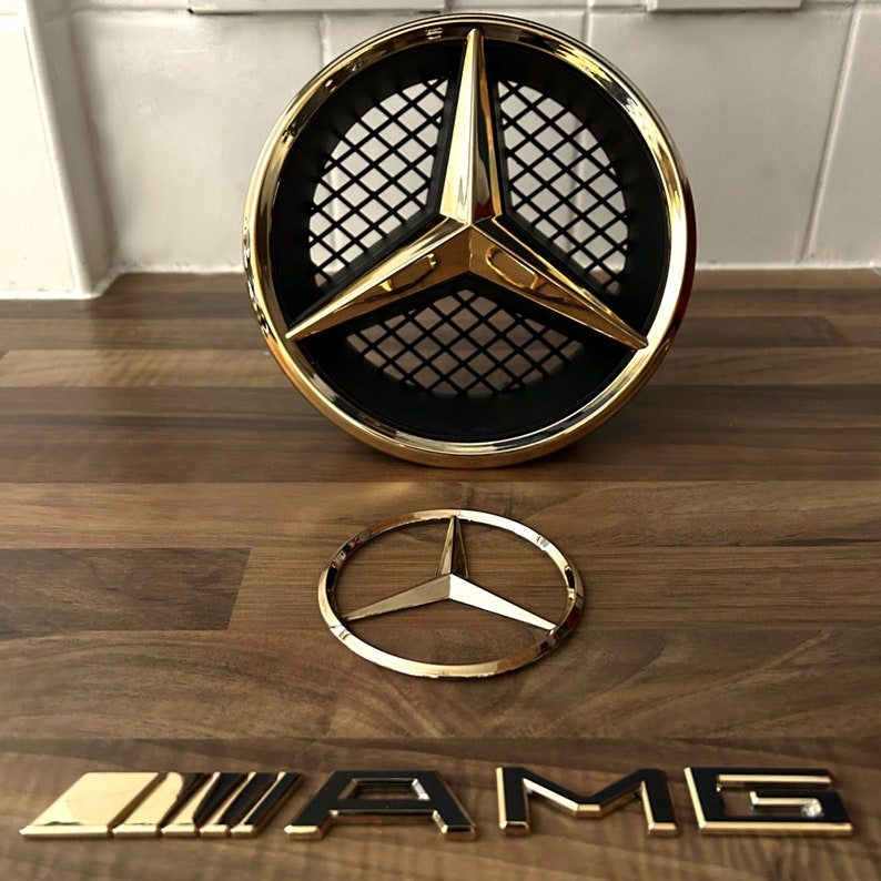 24ct Gold Plated Mercedes Benz Star Badge Rear Boot Emblem 24K Gold ...