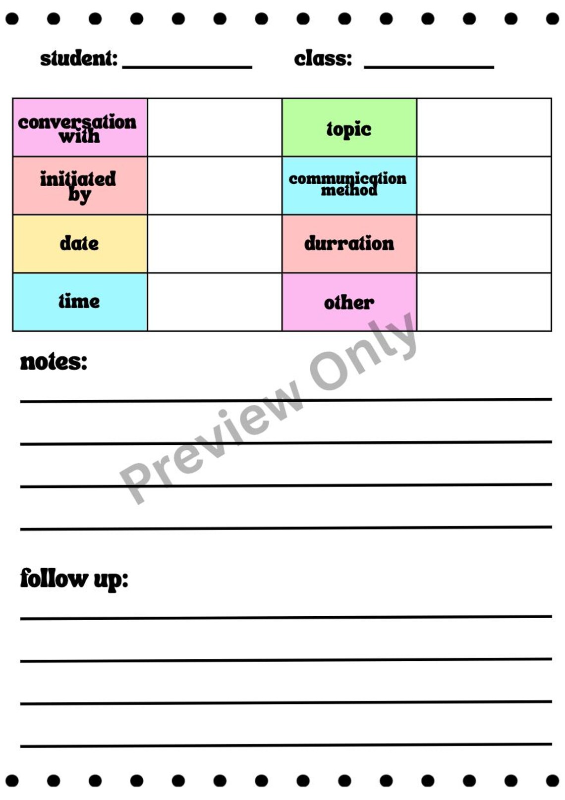 Weekly Communication Log – Teacher & Parent Contact Tracker - Etsy