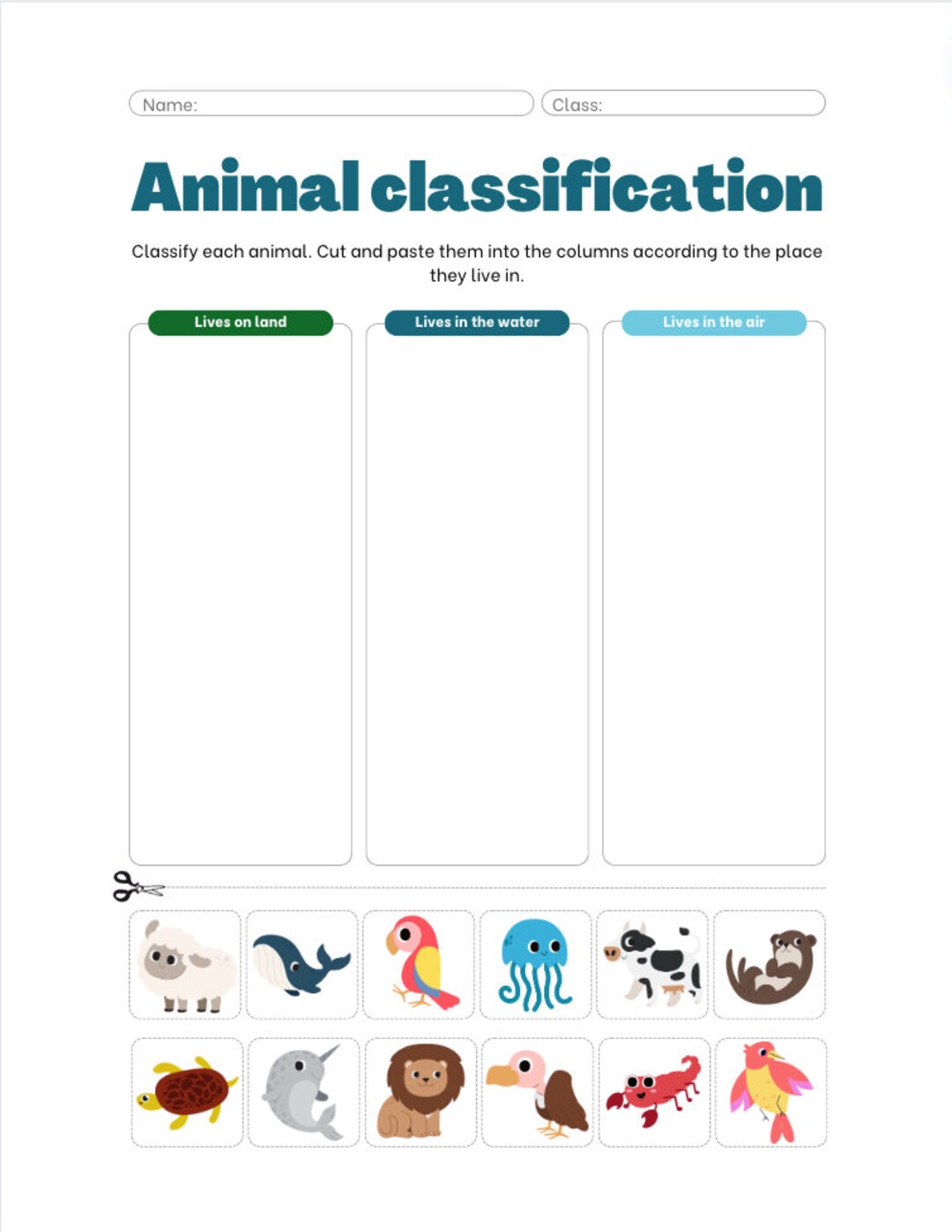 Animal Classification Worksheets - Etsy