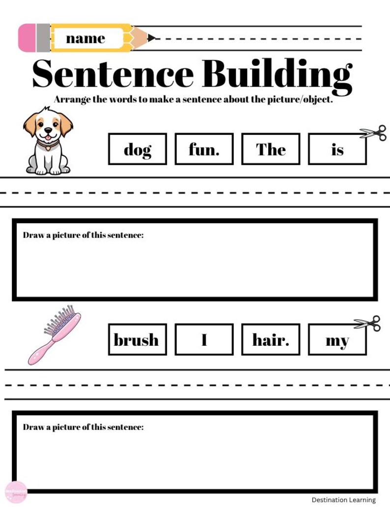Sentence Building Worksheets - Etsy