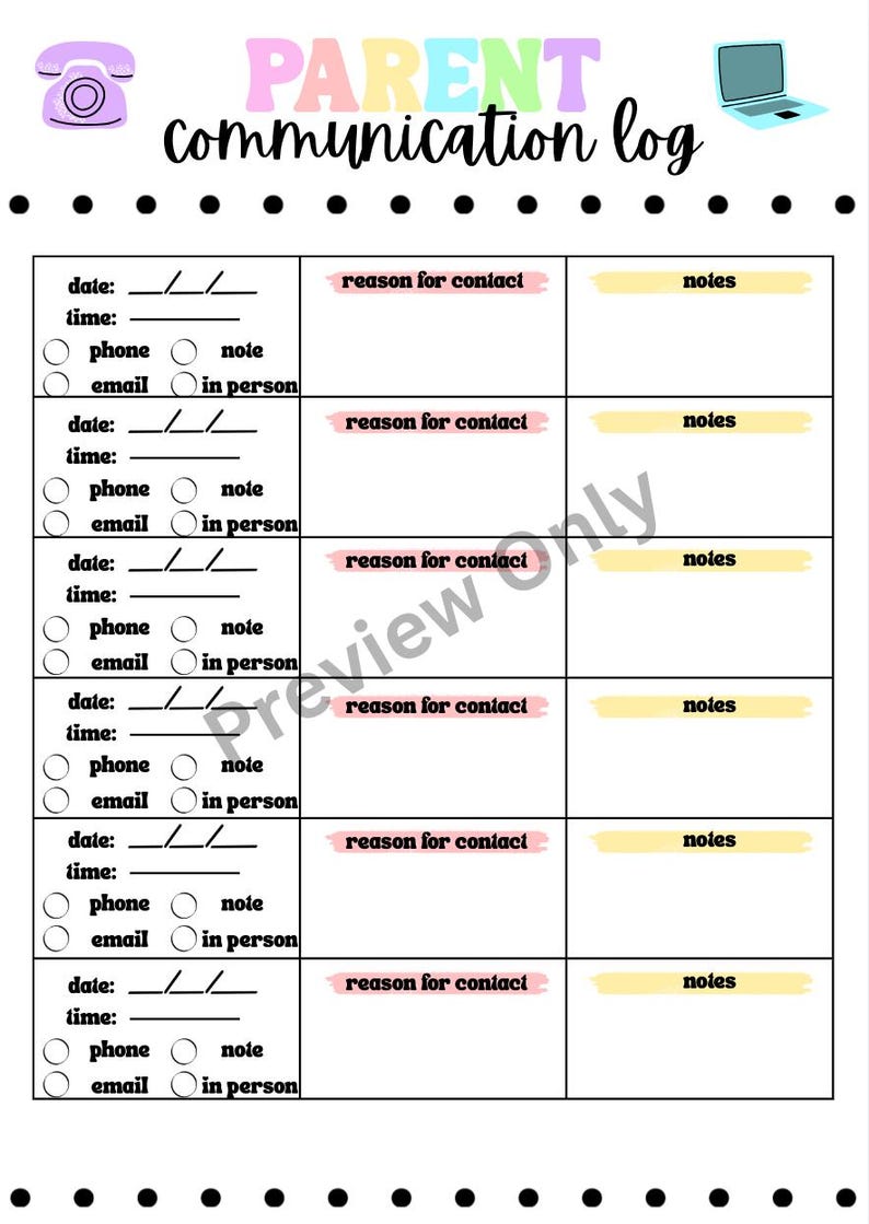 Weekly Communication Log – Teacher & Parent Contact Tracker - Etsy