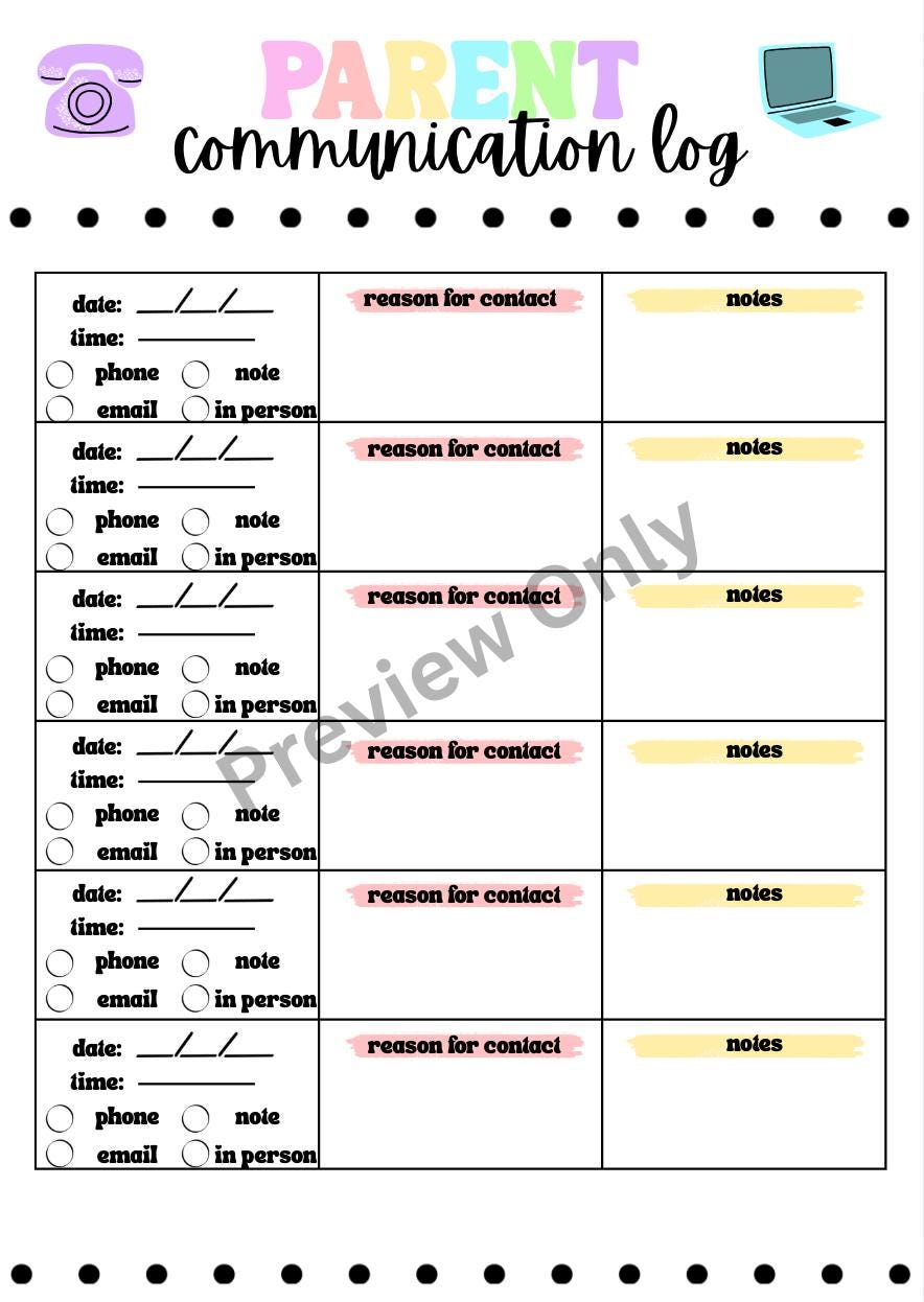 Weekly Communication Log – Teacher & Parent Contact Tracker - Etsy