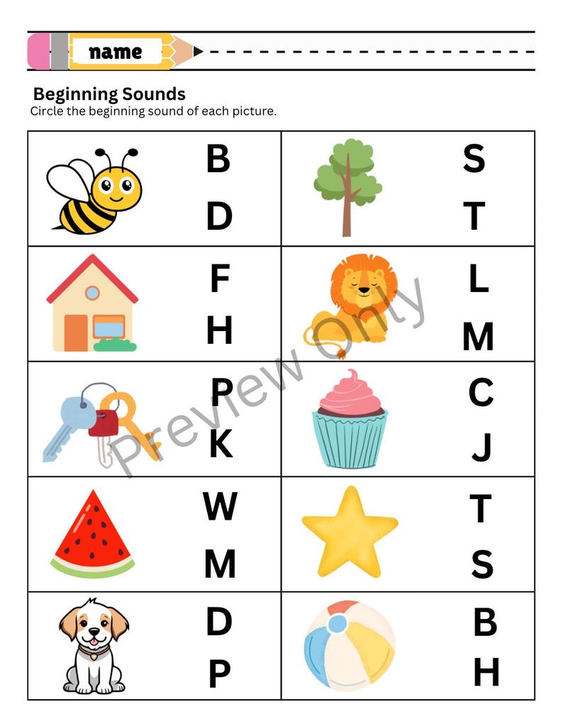 Letter Sound Matching Worksheets - Etsy