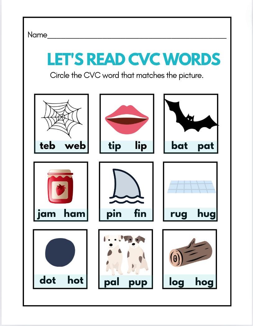 CVC Reading Word Worksheets - Etsy