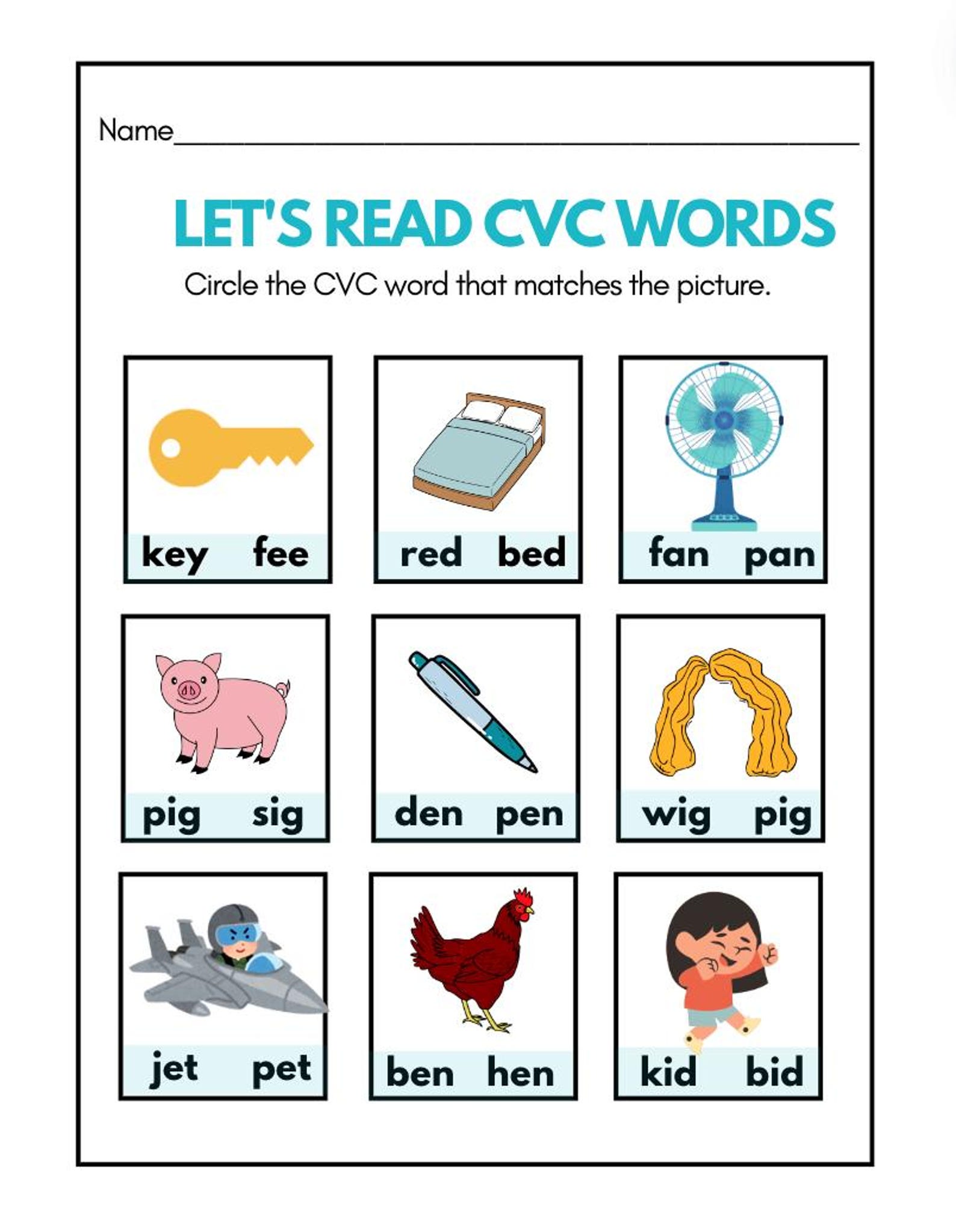 CVC Reading Word Worksheets - Etsy