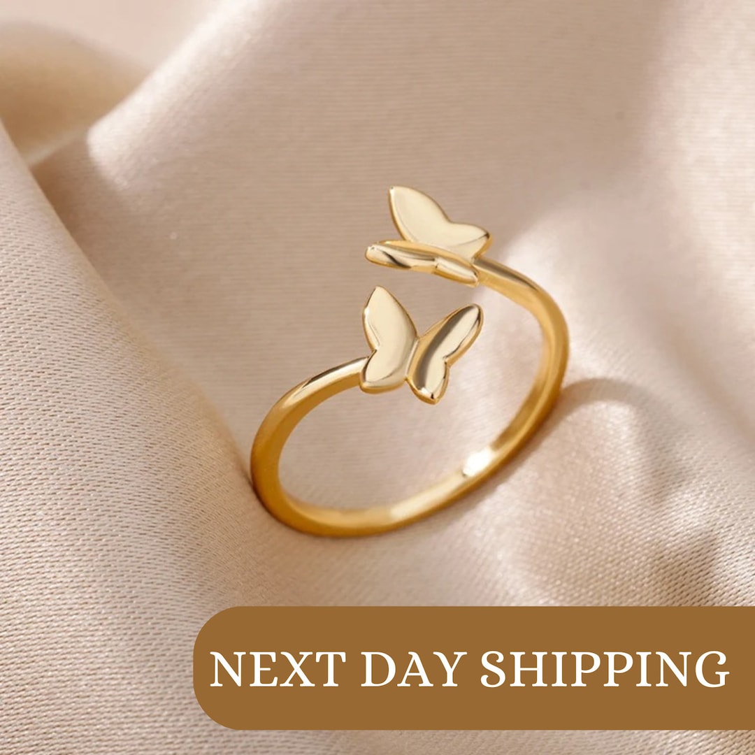 14k Gold Butterfly Ring, Dainty Butterfly Ring, Statement Art Deco Jewelry, Gift for Her, Ring ...