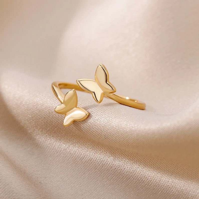14k Gold Butterfly Ring, Dainty Butterfly Ring, Statement Art Deco ...