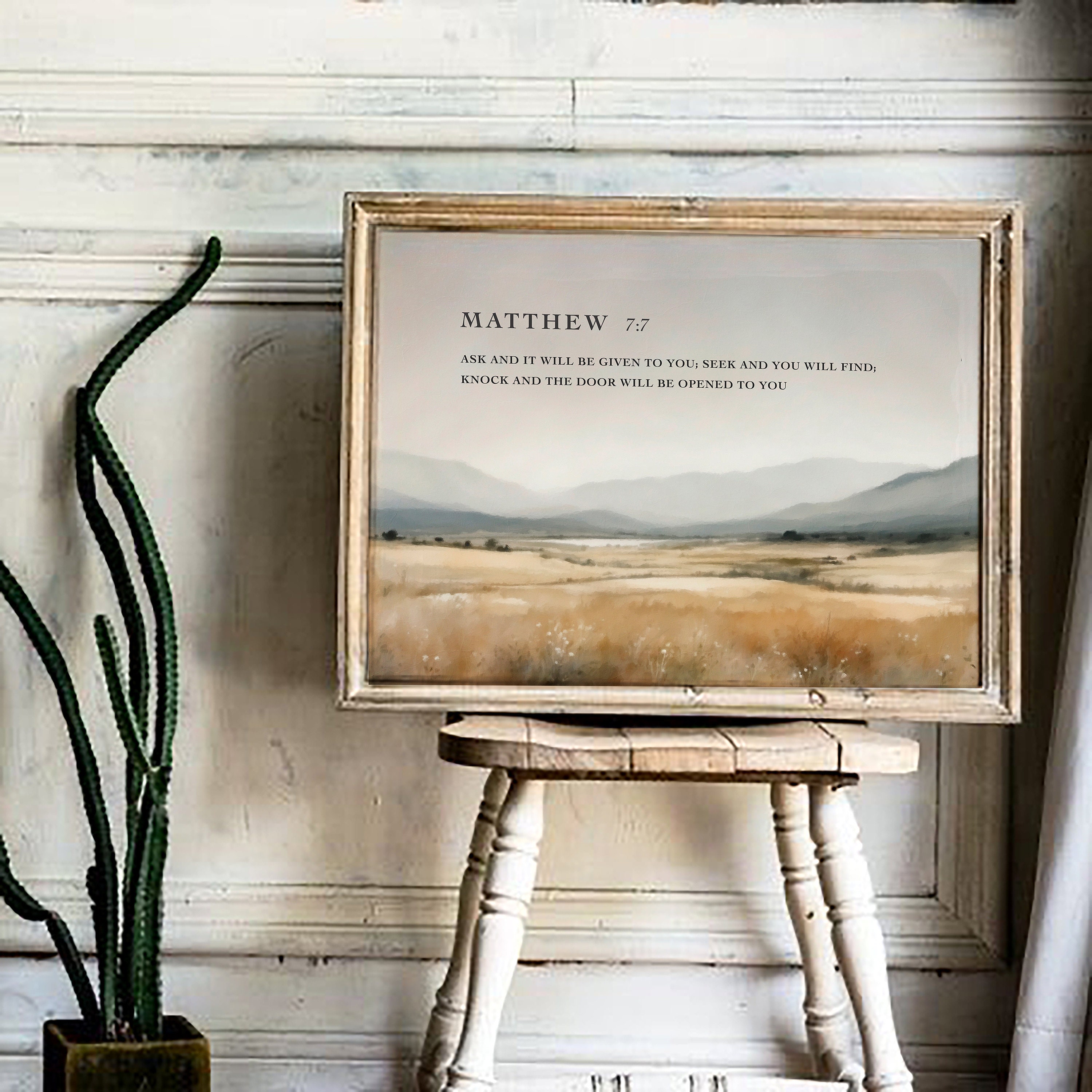 Matthew 7:7 Modern Christian Art Bible Verse Print Poster, Vintage ...