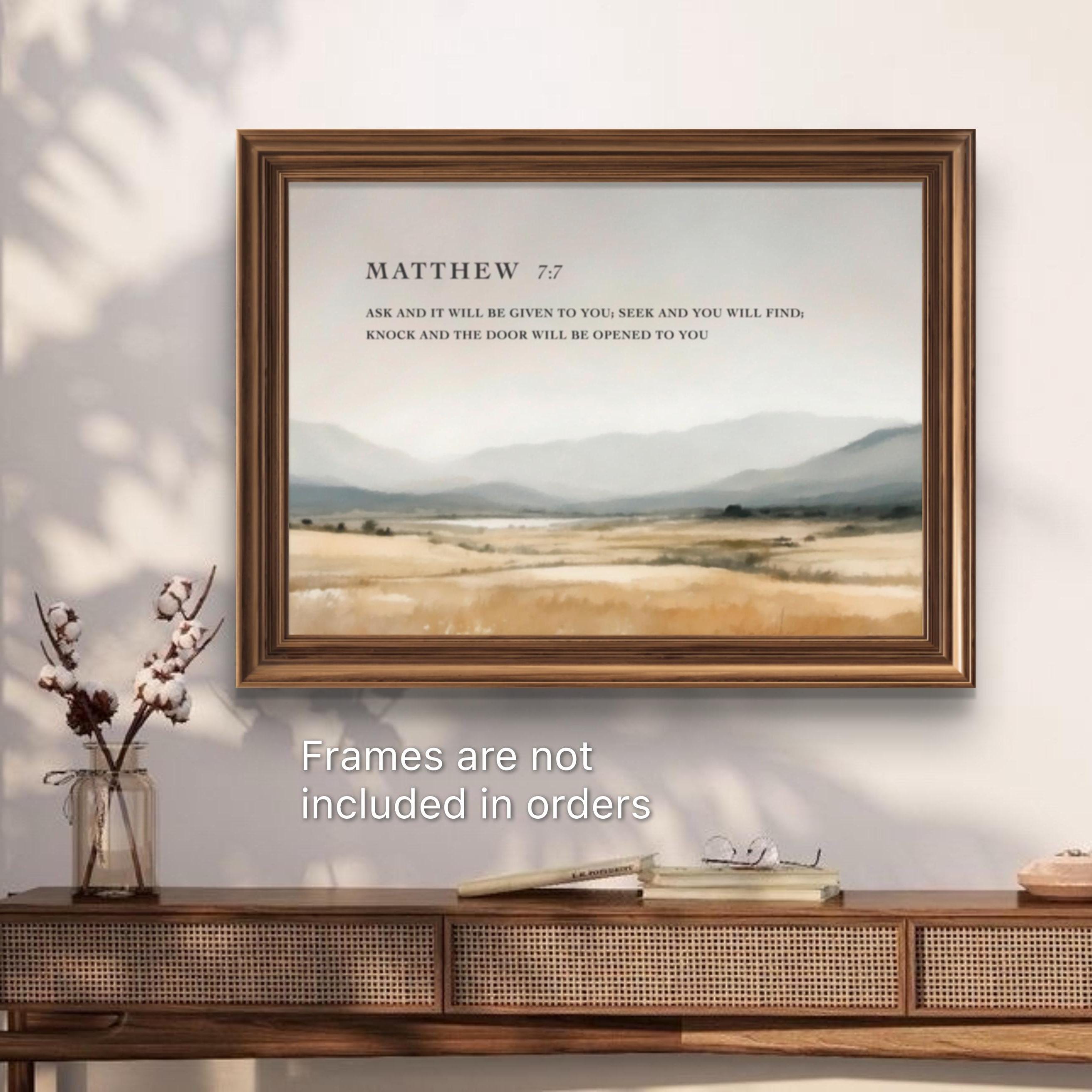 Matthew 7:7 Modern Christian Art Bible Verse Print Poster, Vintage ...