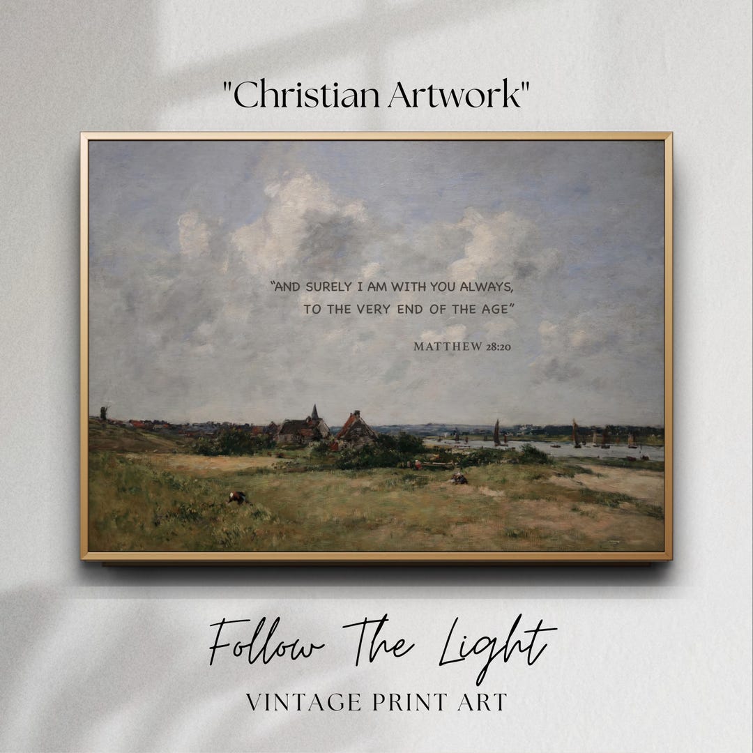 Matthew 28:20 Modern Christian Art Bible Verse Print Poster, Vintage ...