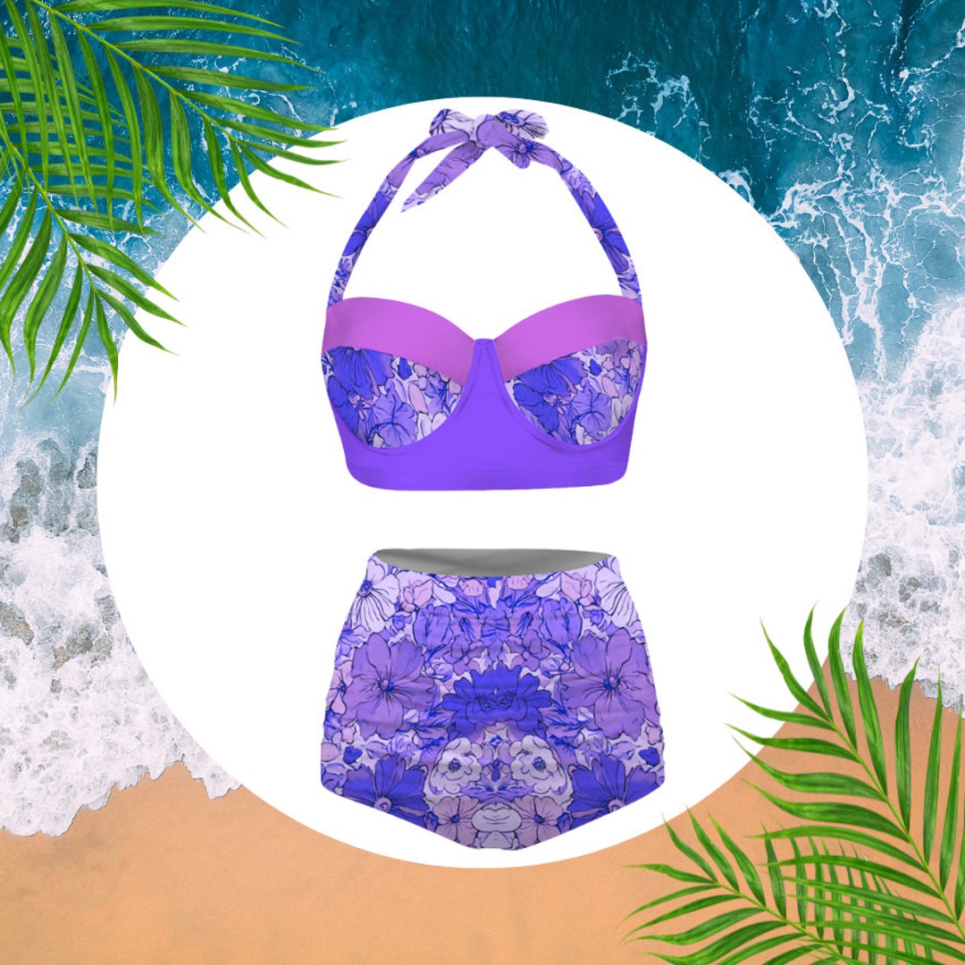 Sustainable, Eco-friendly Pin up Women's Two-piece Bathing Suit Purple ...