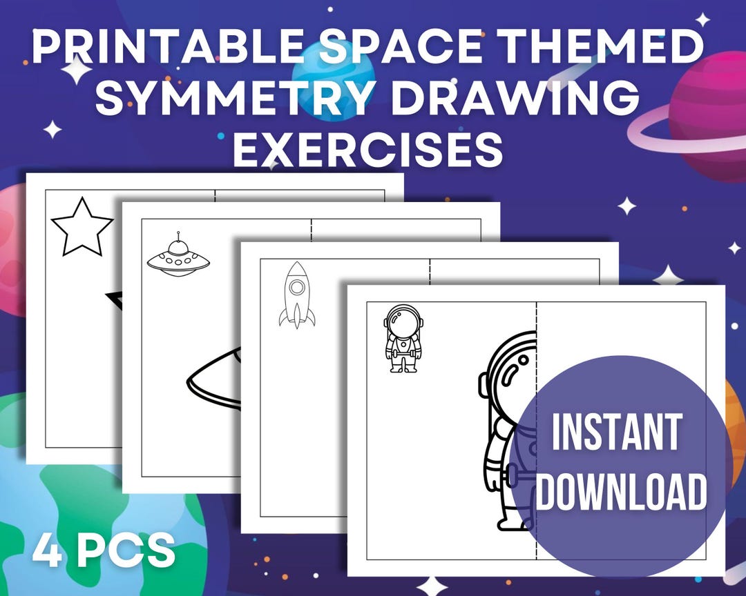 Printable Space Themed Symmetry Picture Drawing Exercise for Kids ...