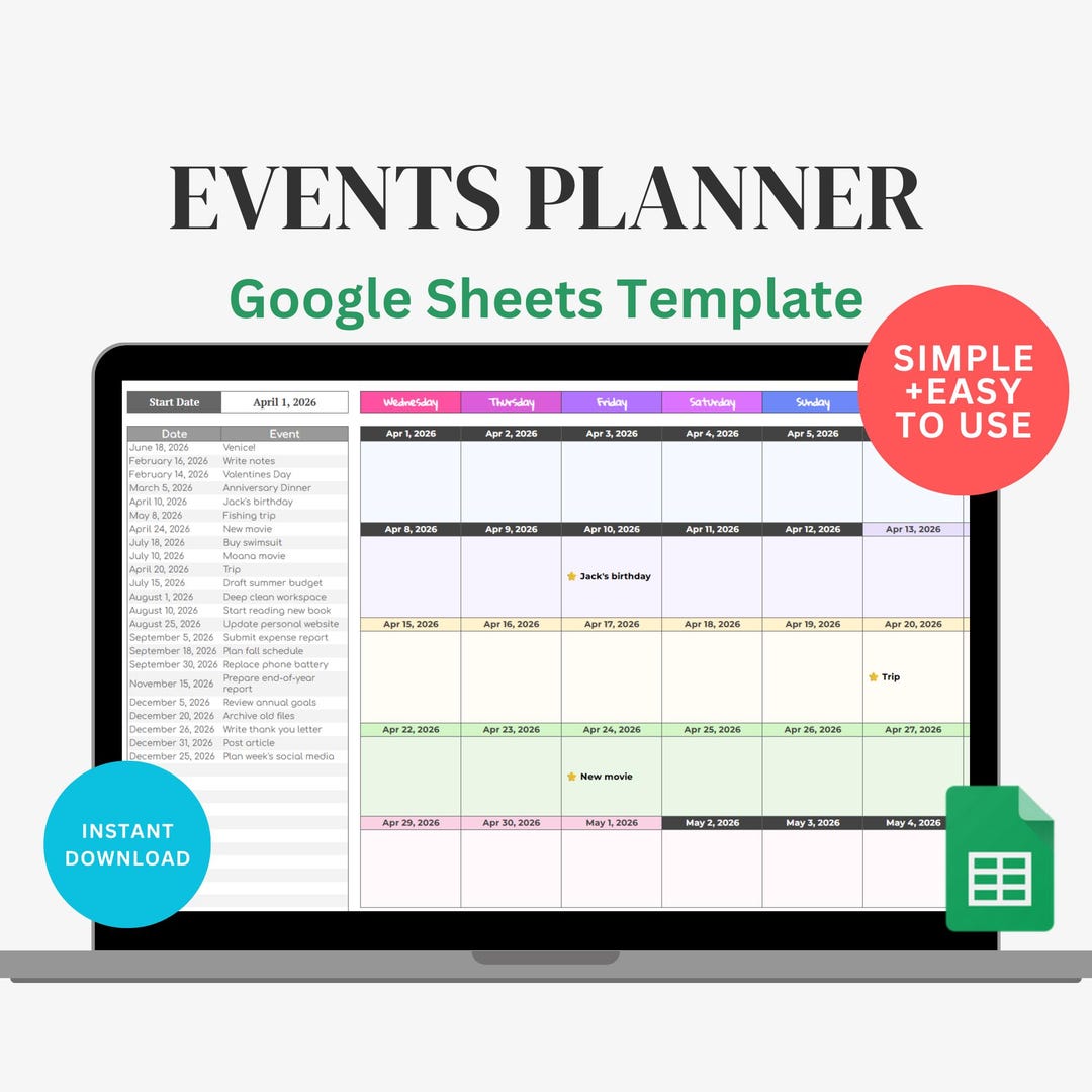 Upcoming Event Calendar Template Google Sheets Spreadsheet 2026 ...
