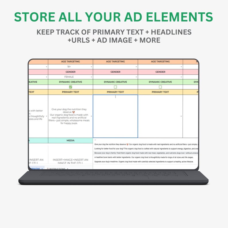 Facebook Ads Planner Google Sheets Spreadsheet Template Tracker - Etsy