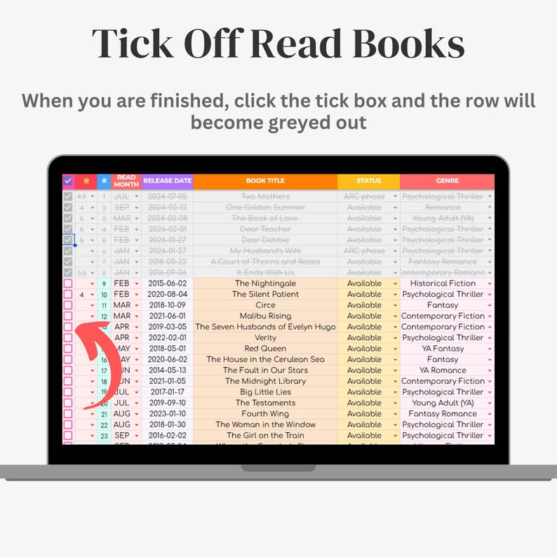 Book and Reading Tracker Spreadsheet Google Sheet Reading Journal ...