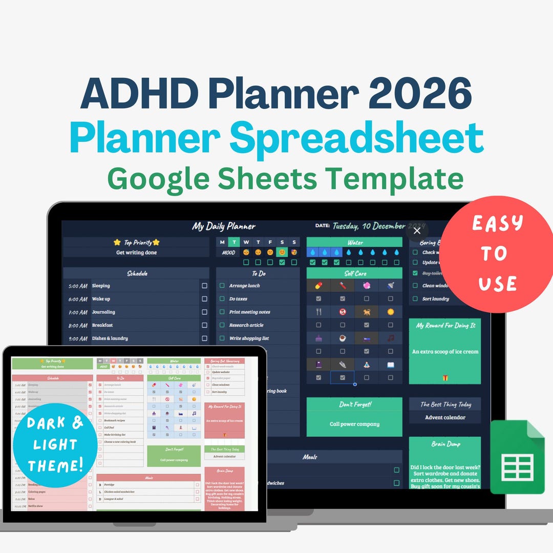 ADHD Planner 2026 Google Sheets | Life Planner Spreadsheet | Digital ...