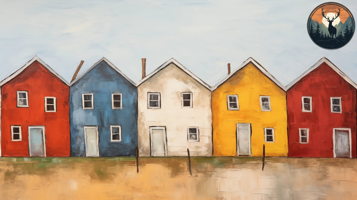 Printable Colorful Oil Painting| Oil Painting of Houses| Printable Oil ...