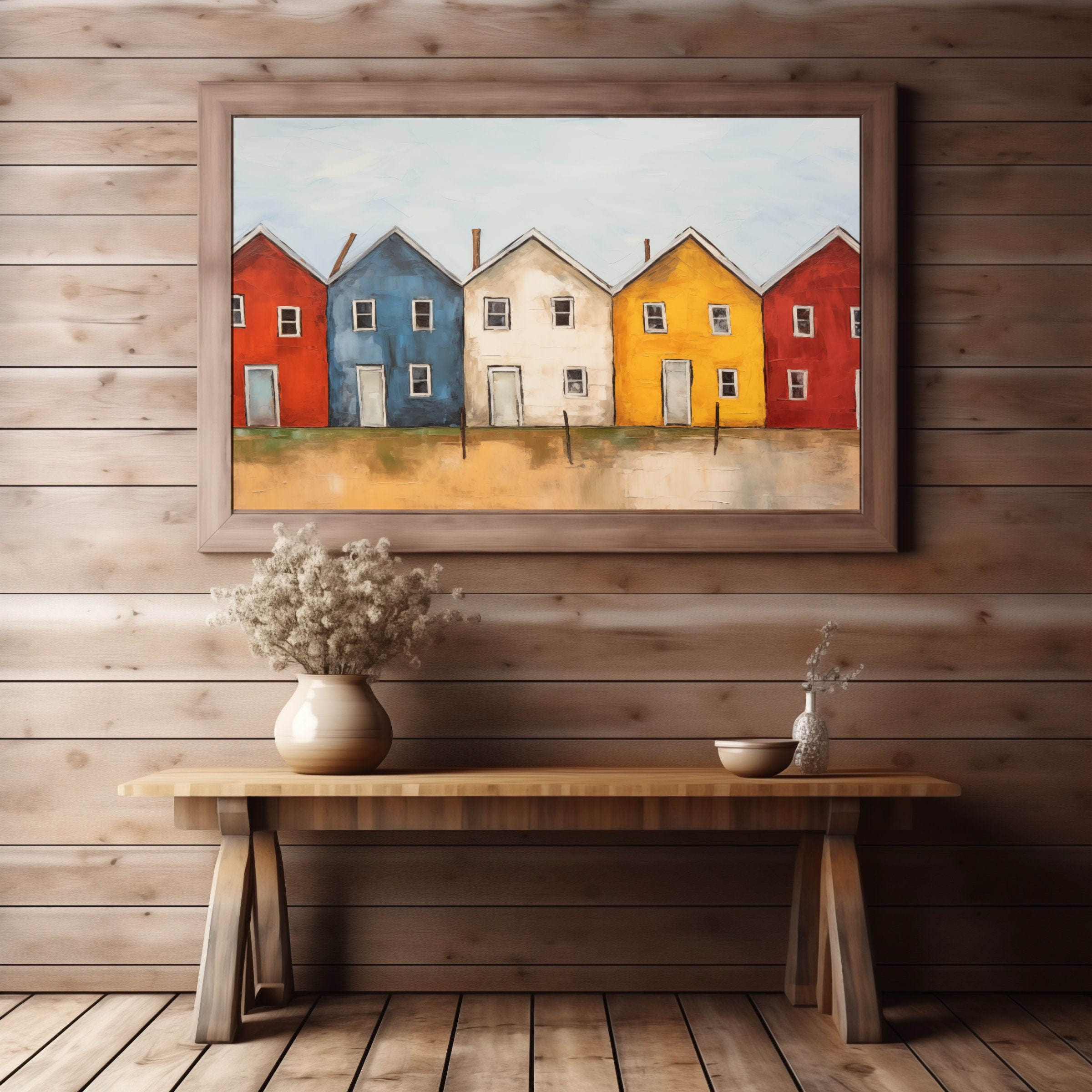 Printable Colorful Oil Painting| Oil Painting of Houses| Printable Oil ...