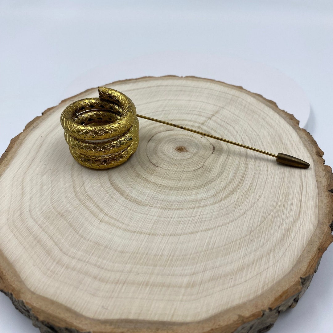 Gold Tone Triple Coiled Snake Hat Pin Large Sized Mid Century Stick Pin ...