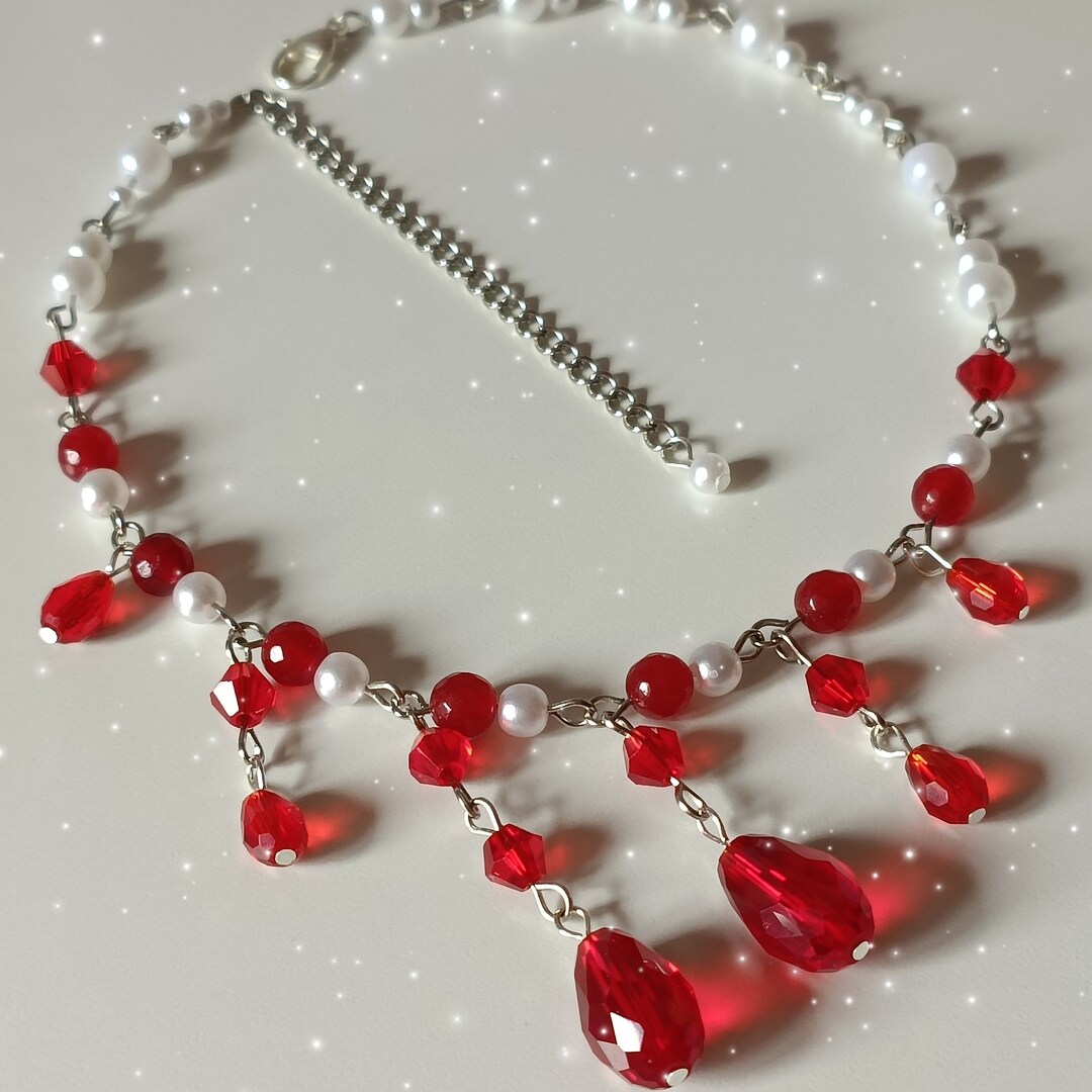 Handmade Blood Droplet Pearl Choker Necklace - Etsy