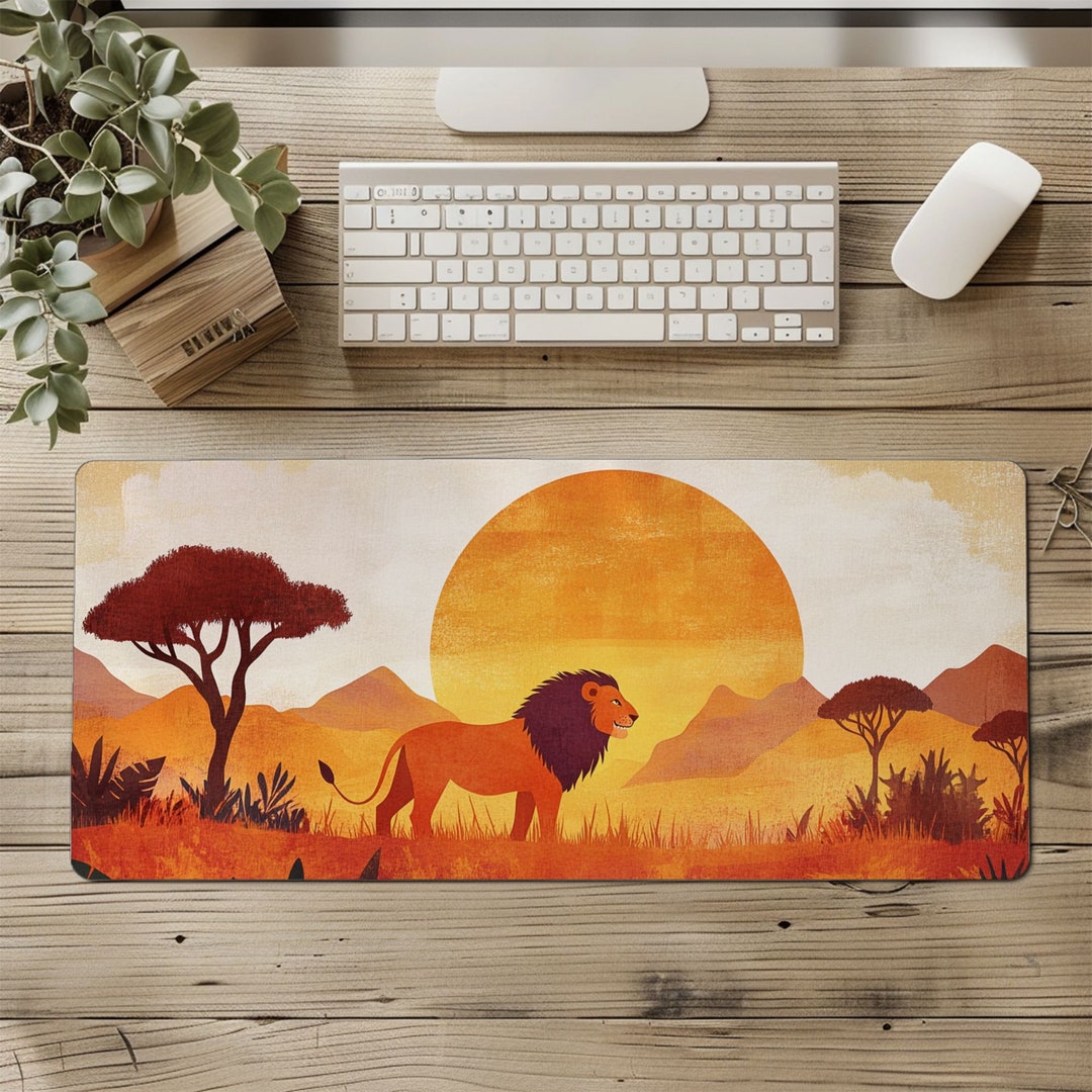 Folk Art Lion Desk Mat, Lion Lovers Desk Pad, Safari Mouse Pad, African ...